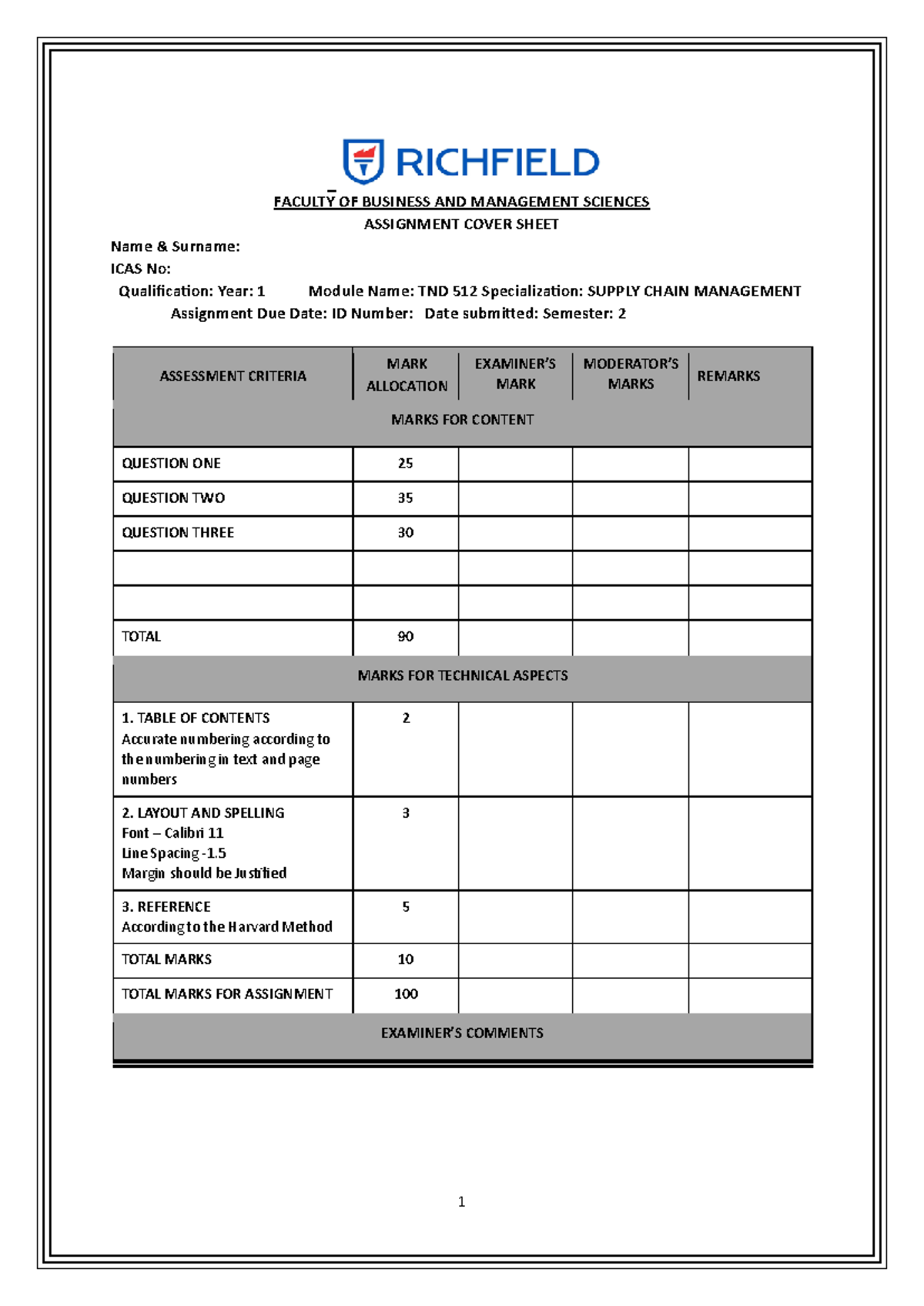 Training and Development 512 - FACULTY OF BUSINESS AND MANAGEMENT SCIENCES ASSIGNMENT COVER ...