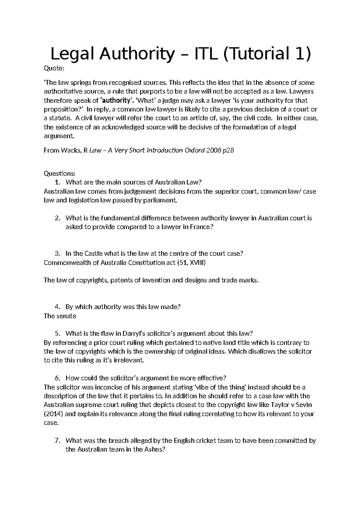 Legal Authority - This reflects the idea that in the absence of some ...