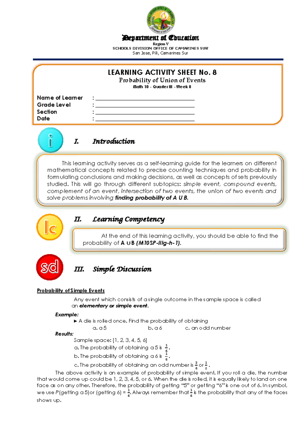 LAS MATH Q3 W8 - math - Republic of the Philippines Department of ...