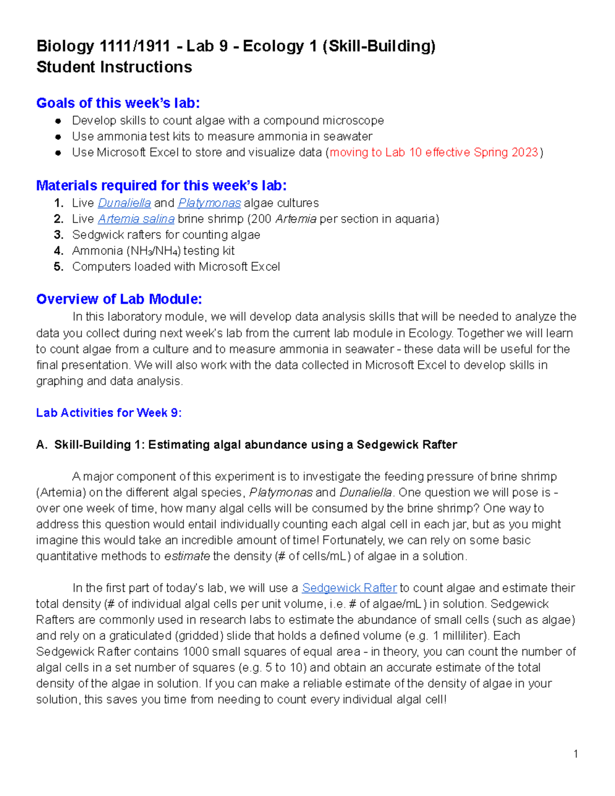 Lab 9 - Ecology 1 Spring 23 (Skill-Building) - Student Instructions ...