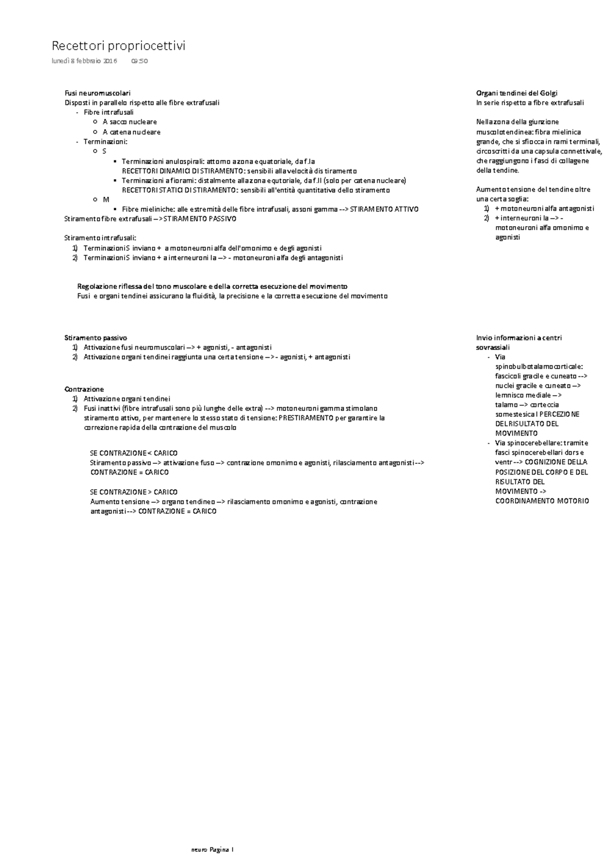 Appunti - Recettori di propriocettività - Anatomia Umana - Warning: TT: undefined function: 32 ...
