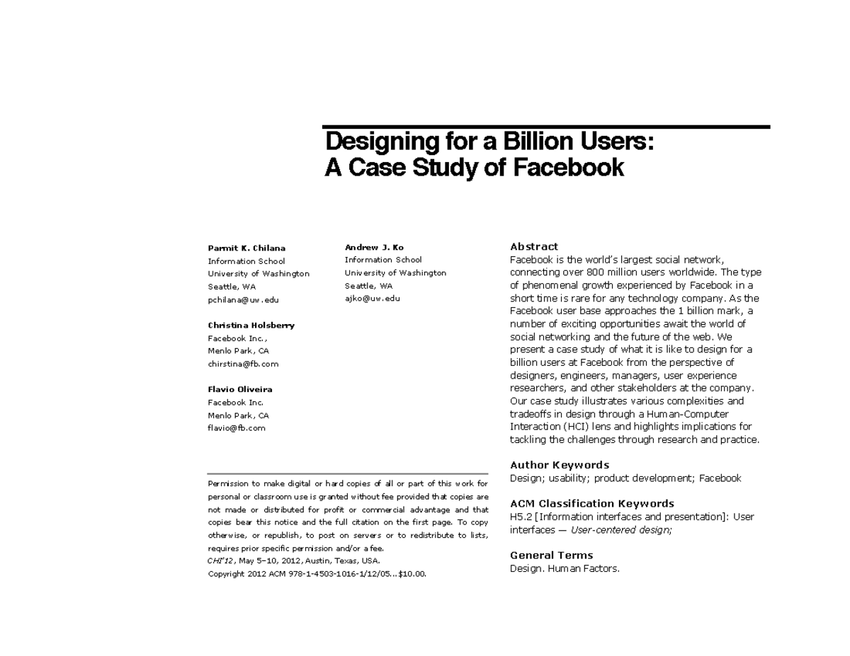 FBCase Study 2012 - Designing for a Billion Users: A Case Study of ...