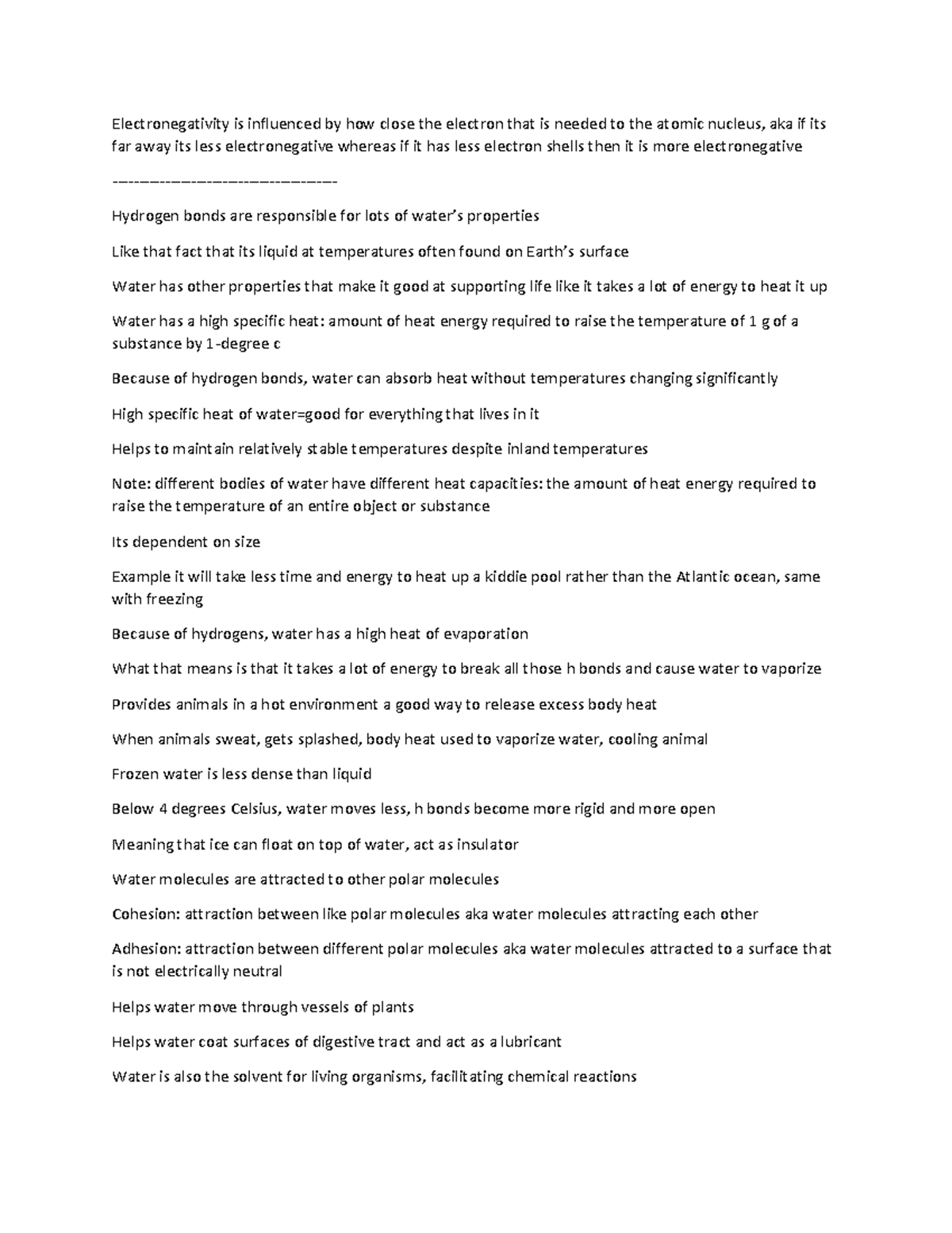 Bio notes day 4 - Electronegativity is influenced by how close the ...