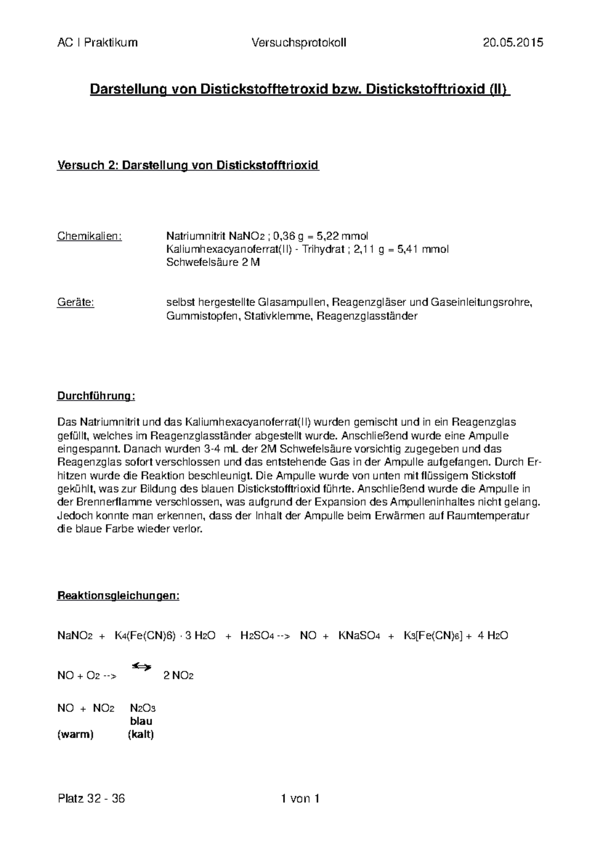 Versuchsprotokoll 2 AT Glasbearbeitung und Nitrose Gase - AC I ...