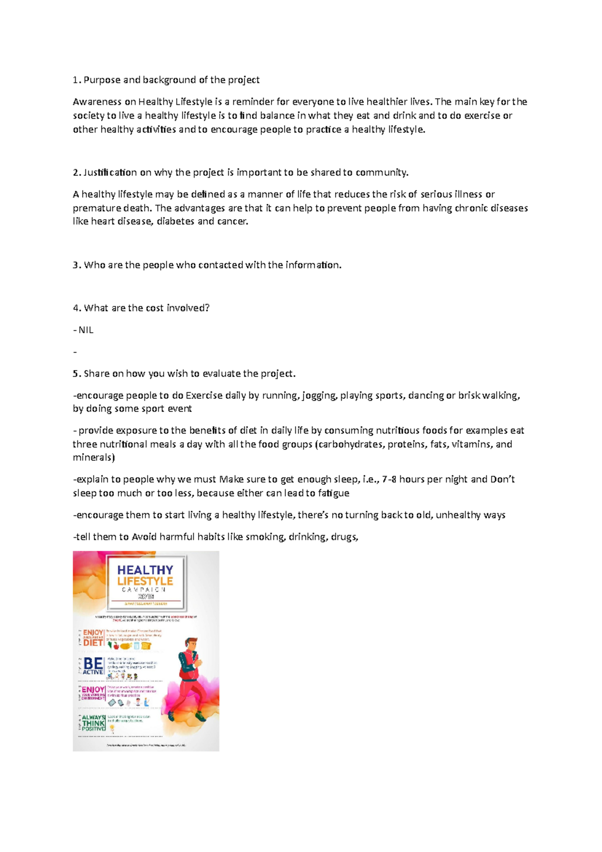 Healthy lifestyle community awareness - Purpose and background of the ...