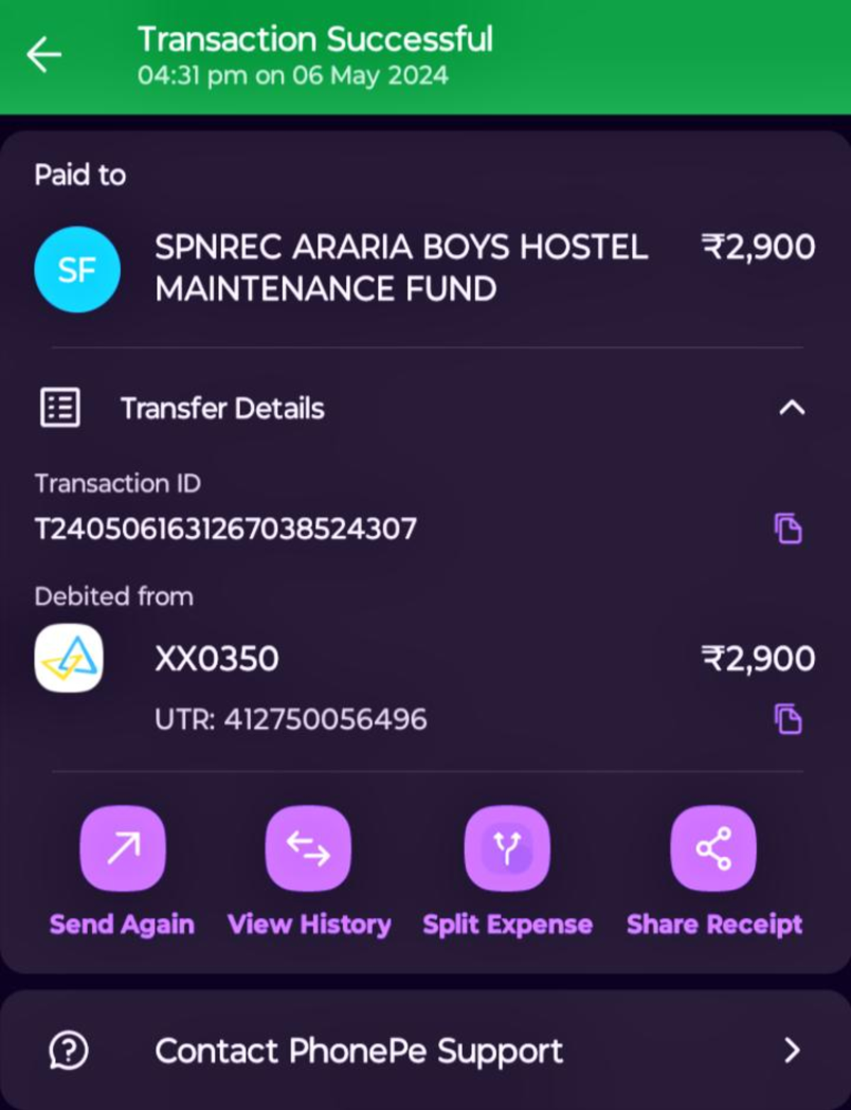 Payment - Vbbh - Transaction Successful 04:31 pm on 06 May 2024 Paid to ...