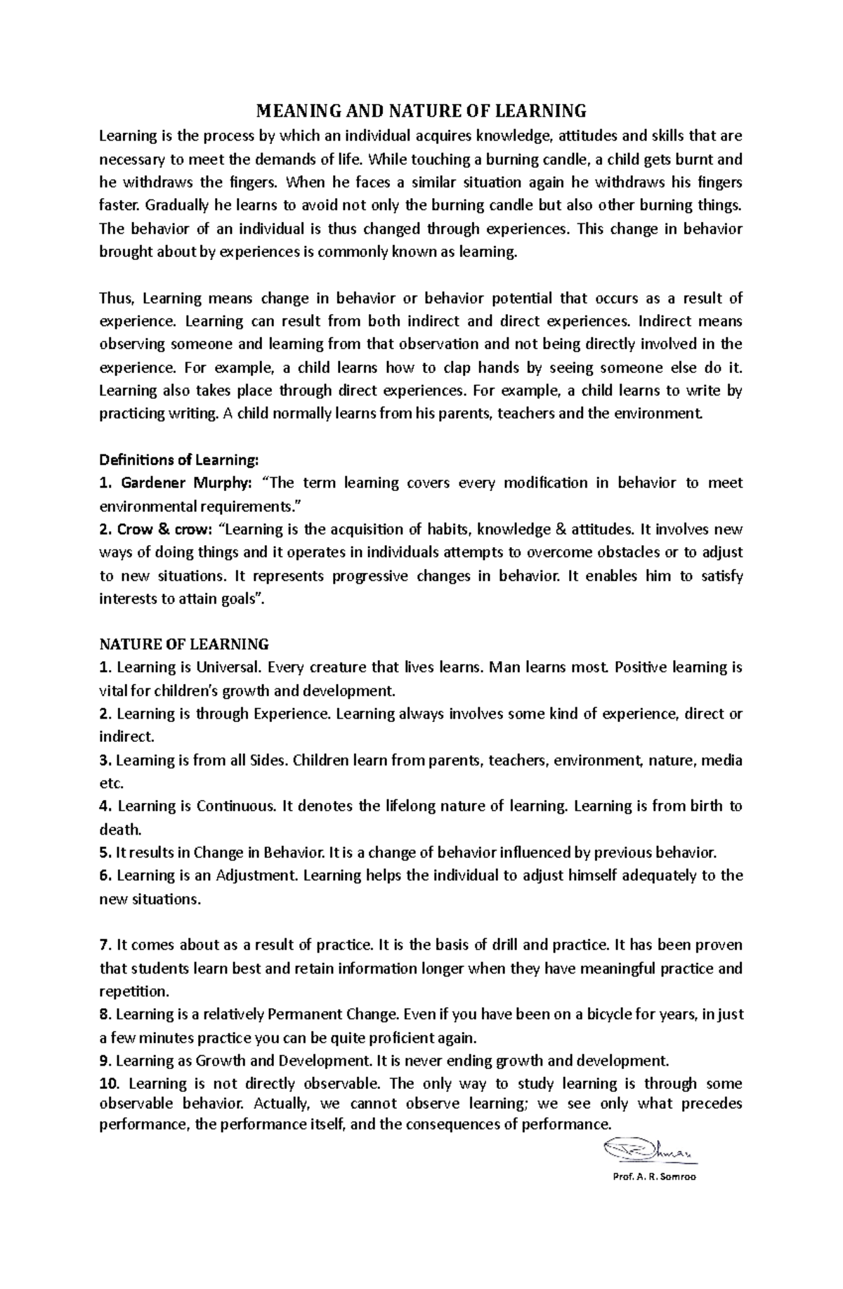 Meaning and Nature of learning - MEANING AND NATURE OF LEARNING ...