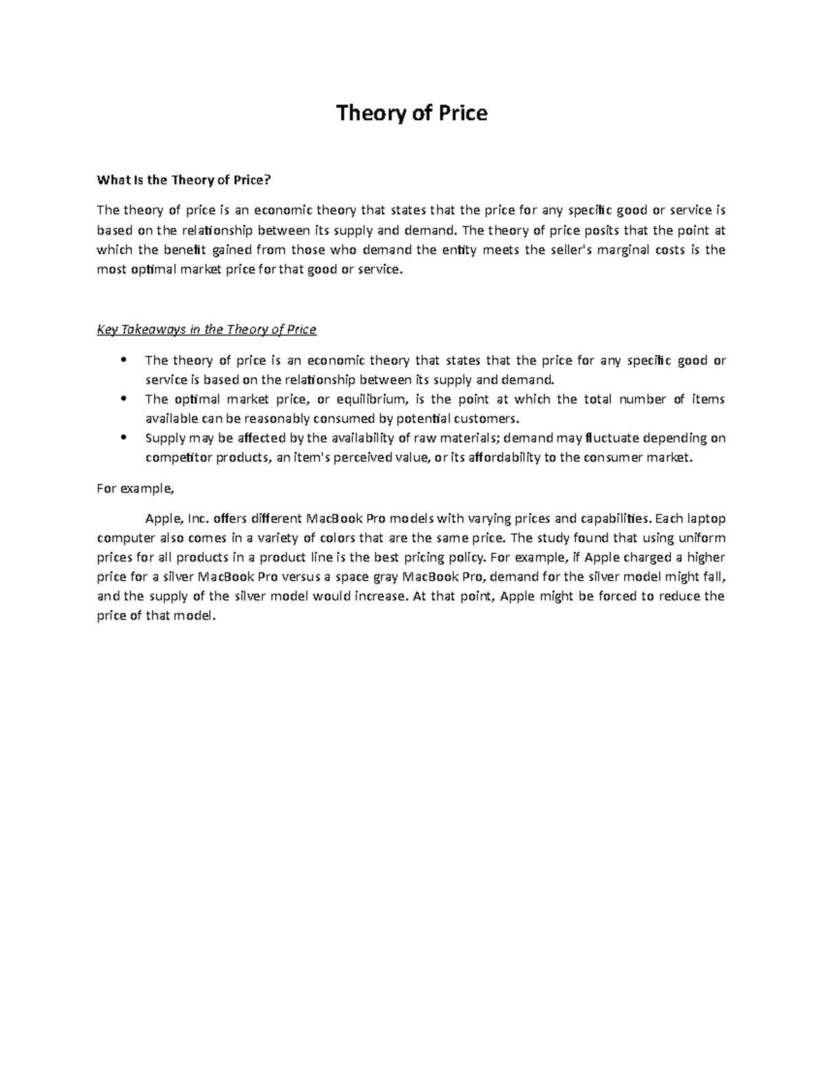 Lecture 6 - Theory of Price - Theory of Price What Is the Theory of ...