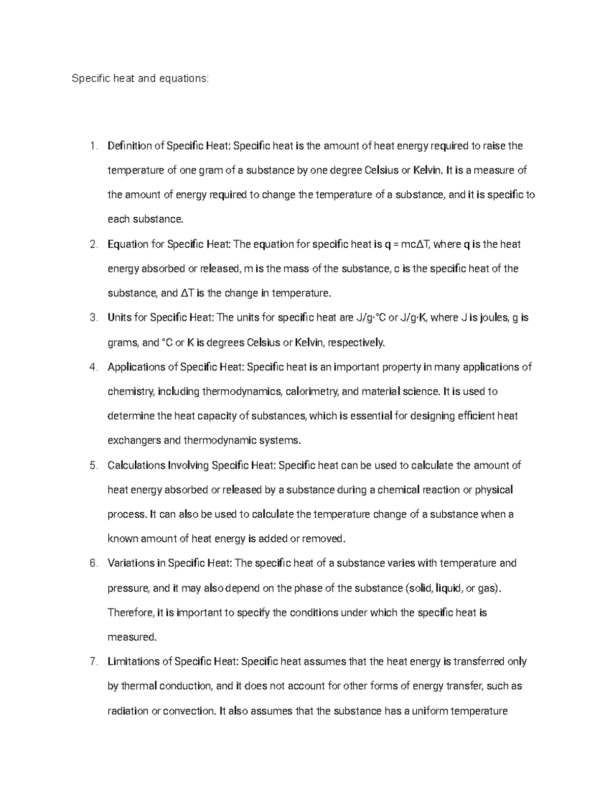 Specific heat and equations - Specific heat and equations: Definition ...
