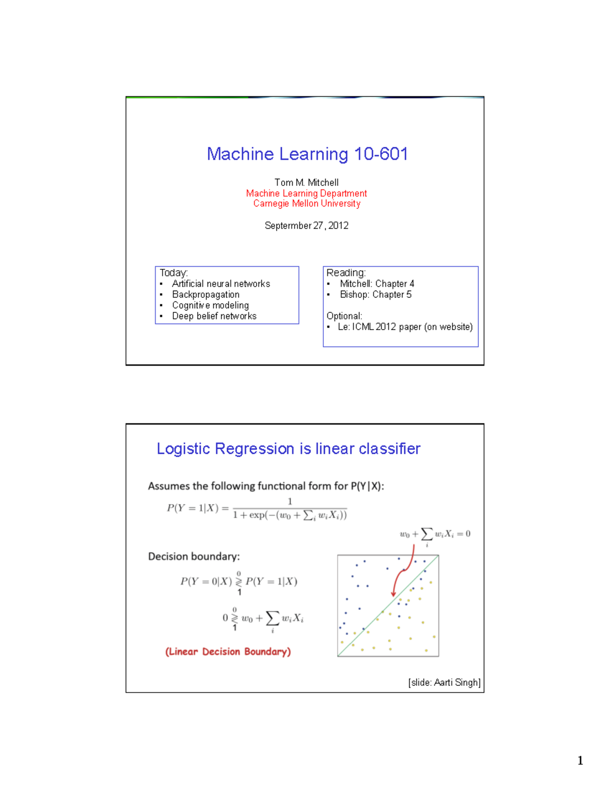 Lecture slides, lectures 8, 9, 10 - Machine Learning 10- Tom M ...