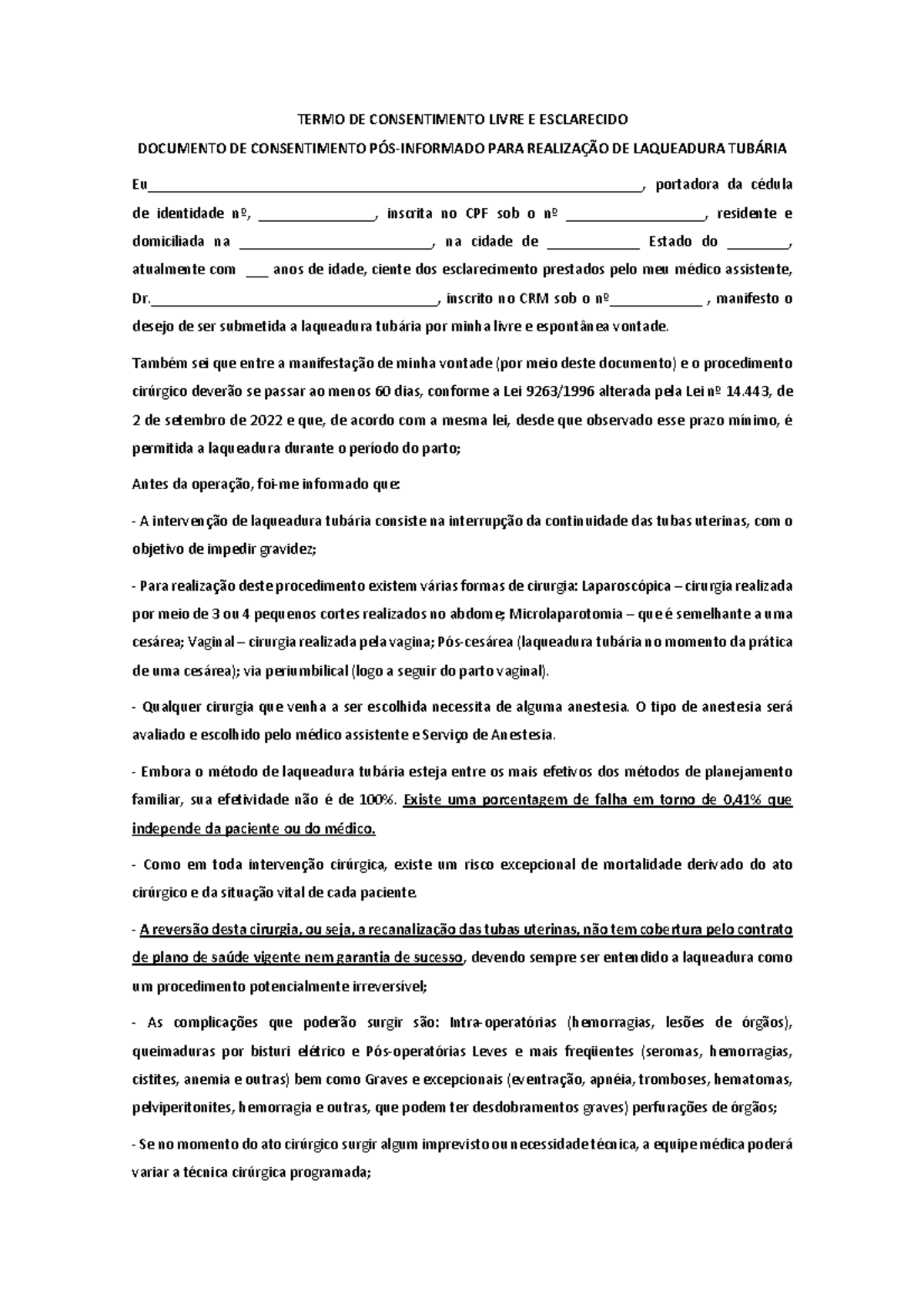 TCLE-Laqueadura-2023 - TERMO DE CONSENTIMENTO LIVRE E ESCLARECIDO ...