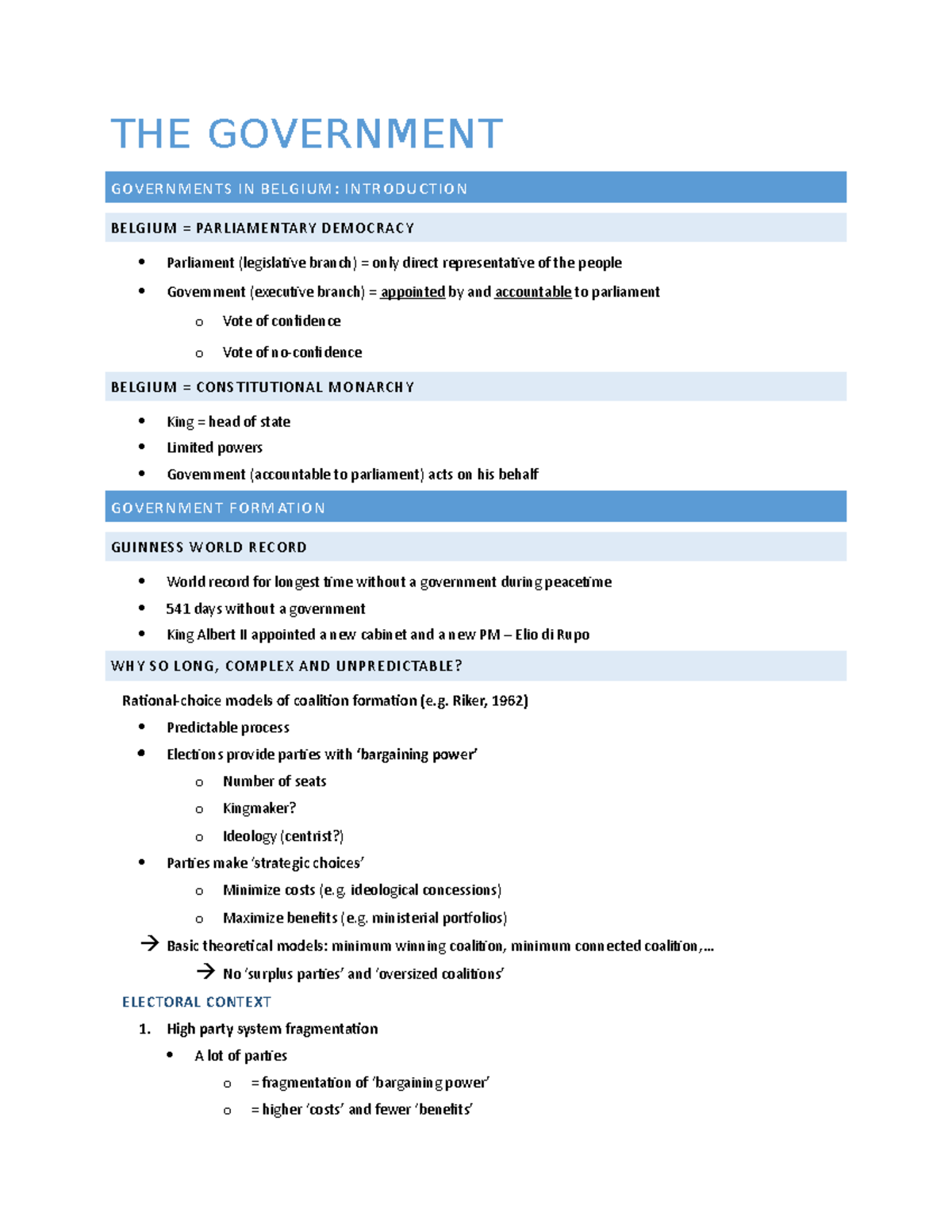 Lecture 6 The Government - THE GOVERNMENT GOVERNMENTS IN BELGIUM ...