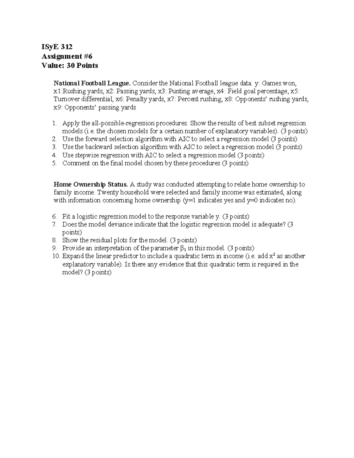 HW6 - This is the questions for the Homework 6 assignment we got ...