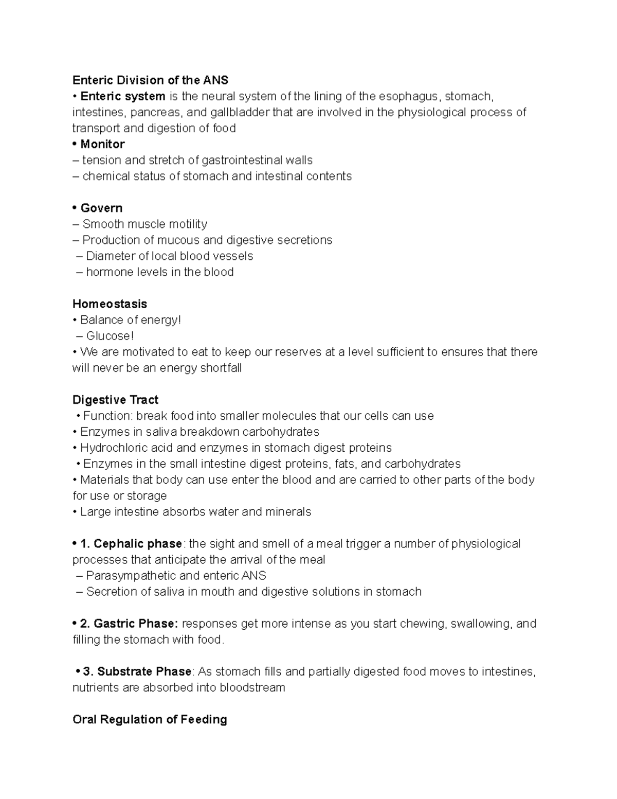 Psy351 C14 - notes - Enteric Division of the ANS Enteric system is the ...