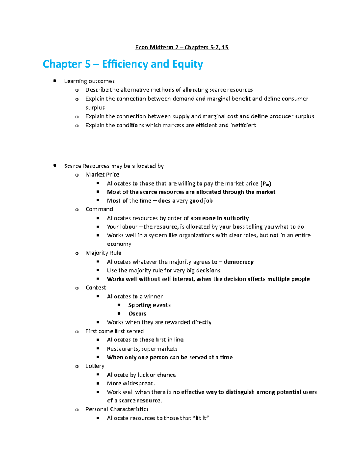 ECON 101 - MT2 - Notes - Econ Midterm 2 – Chapters 5-7, 15 Chapter 5 ...