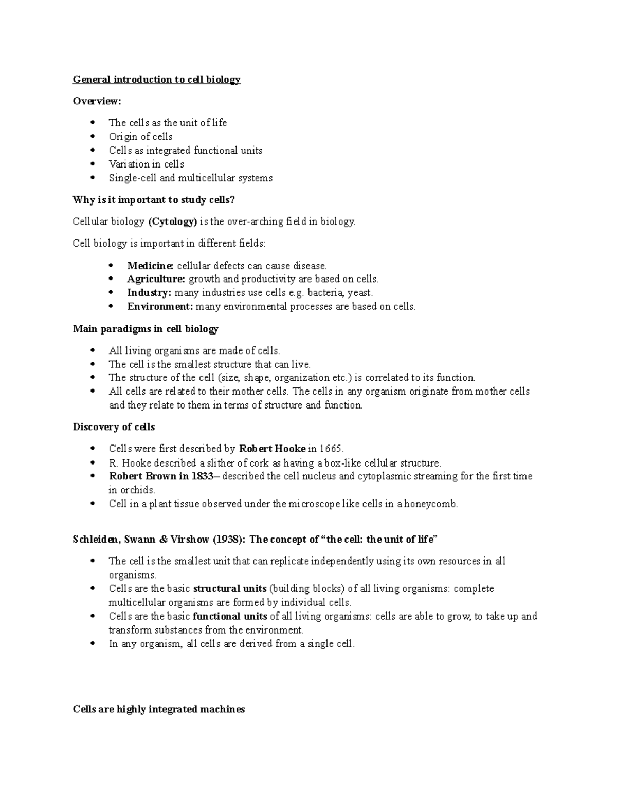 L1 - Intro to cell biology - General introduction to cell biology ...