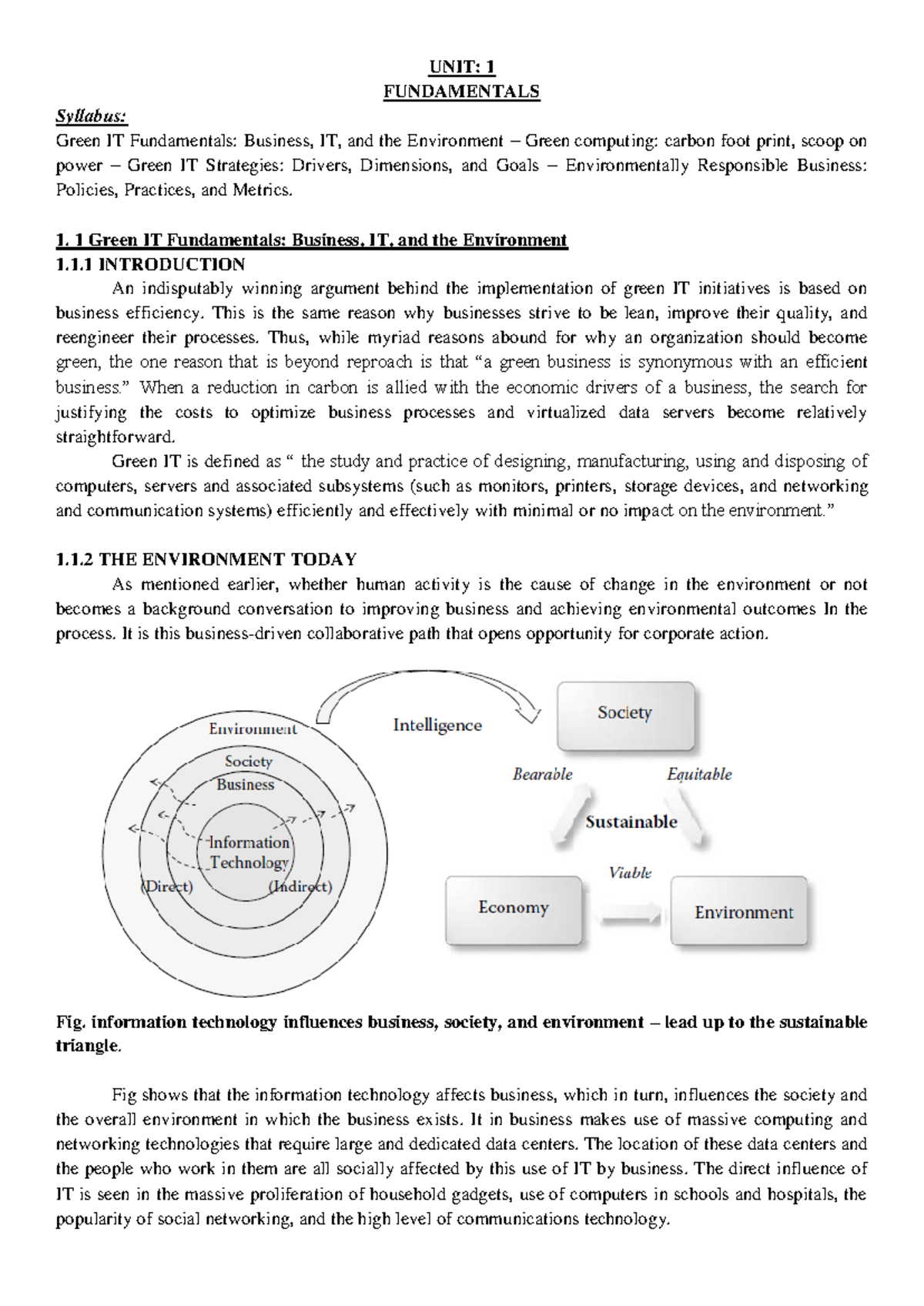 GC UNIT-1 - UNIT: 1 FUNDAMENTALS Syllabus: Green IT Fundamentals ...