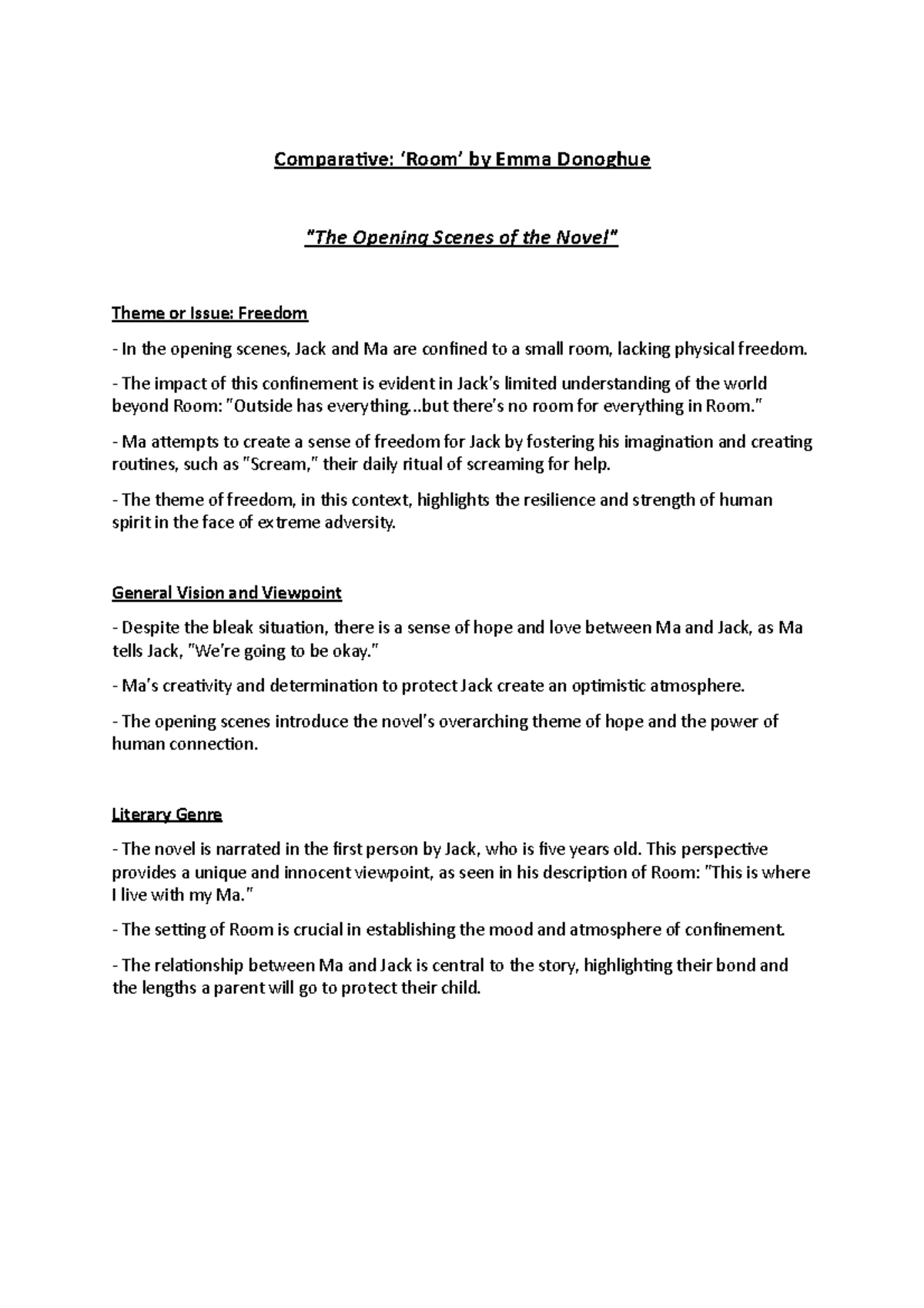 Room Key Scenes and 2023 Modes Notes - Comparative: ‘Room’ by Emma ...