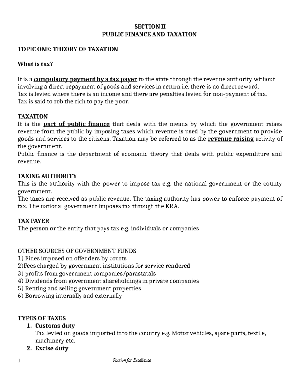 Introduction to tax.topic 1 - SECTION II PUBLIC FINANCE AND TAXATION ...