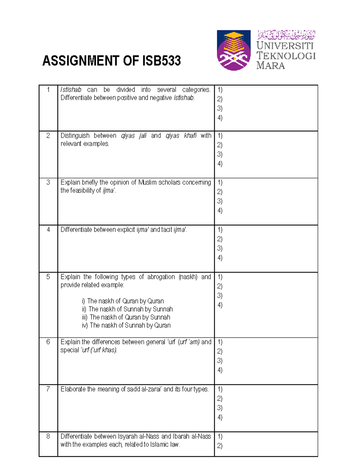Assignment OF ISB533 - ASSIGNMENT OF ISB 1 Istishab can be divided into ...