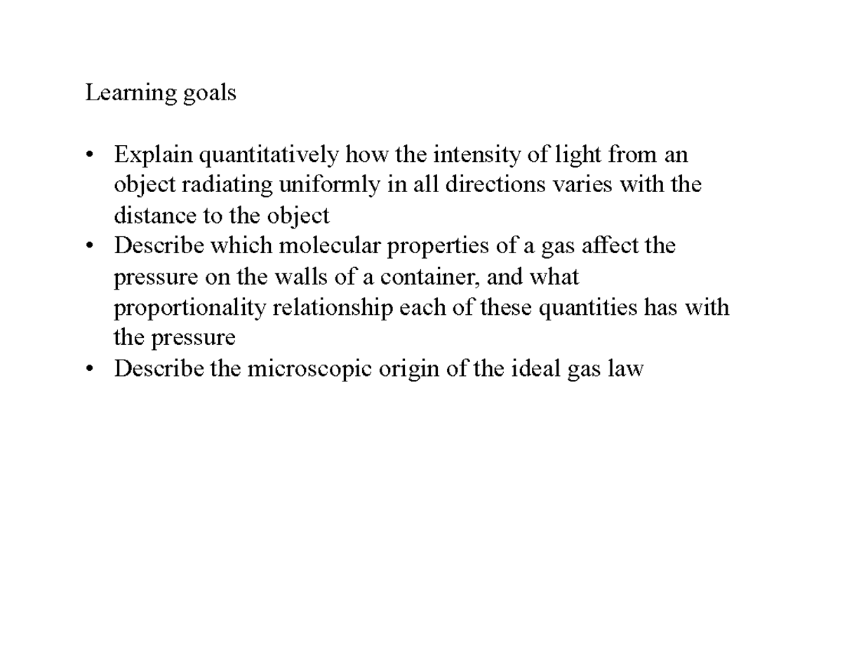 Lecture 15 - Learning goals Explain quantitatively how the intensity of ...
