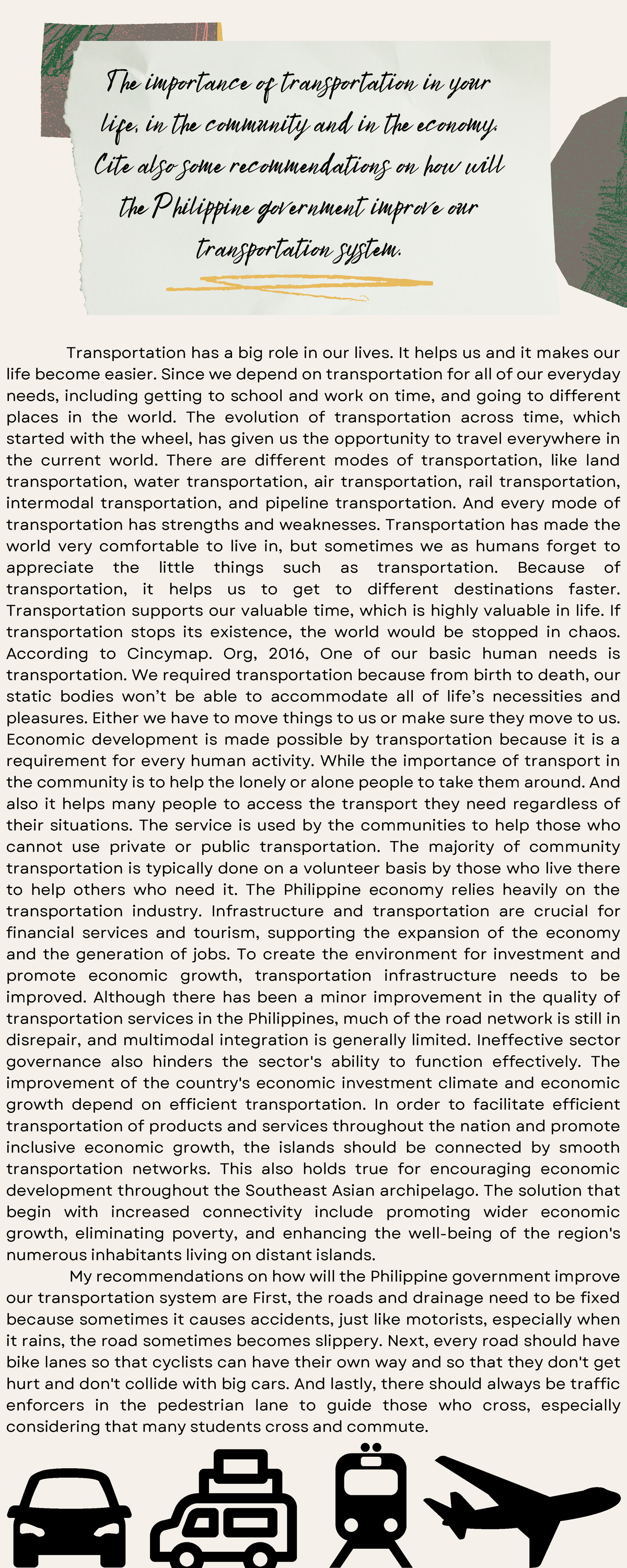 Collaborative Activity - Transportation has a big role in our lives. It ...