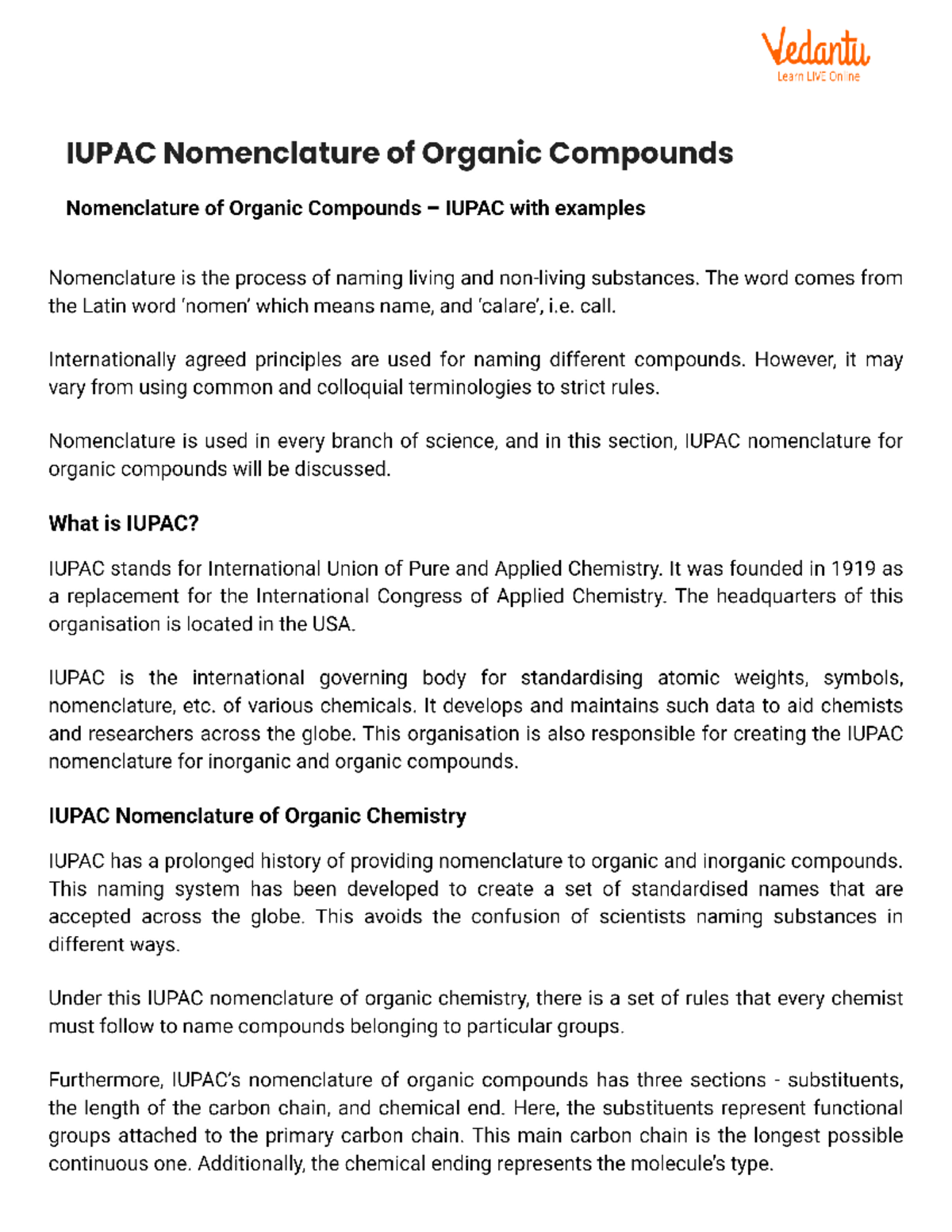 Iupac Nomenclature of Organic Compounds - Vedantu Learn LIVE Online ...