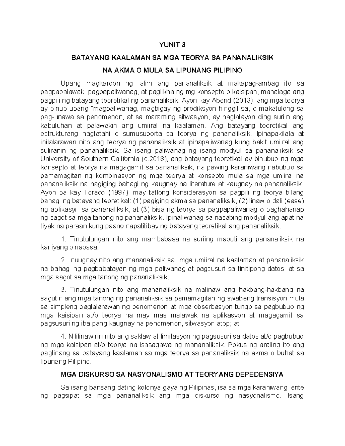 505449539- Yunit-3 - Bdkdhd - YUNIT 3 BATAYANG KAALAMAN SA MGA TEORYA SA PANANALIKSIK NA AKMA O ...