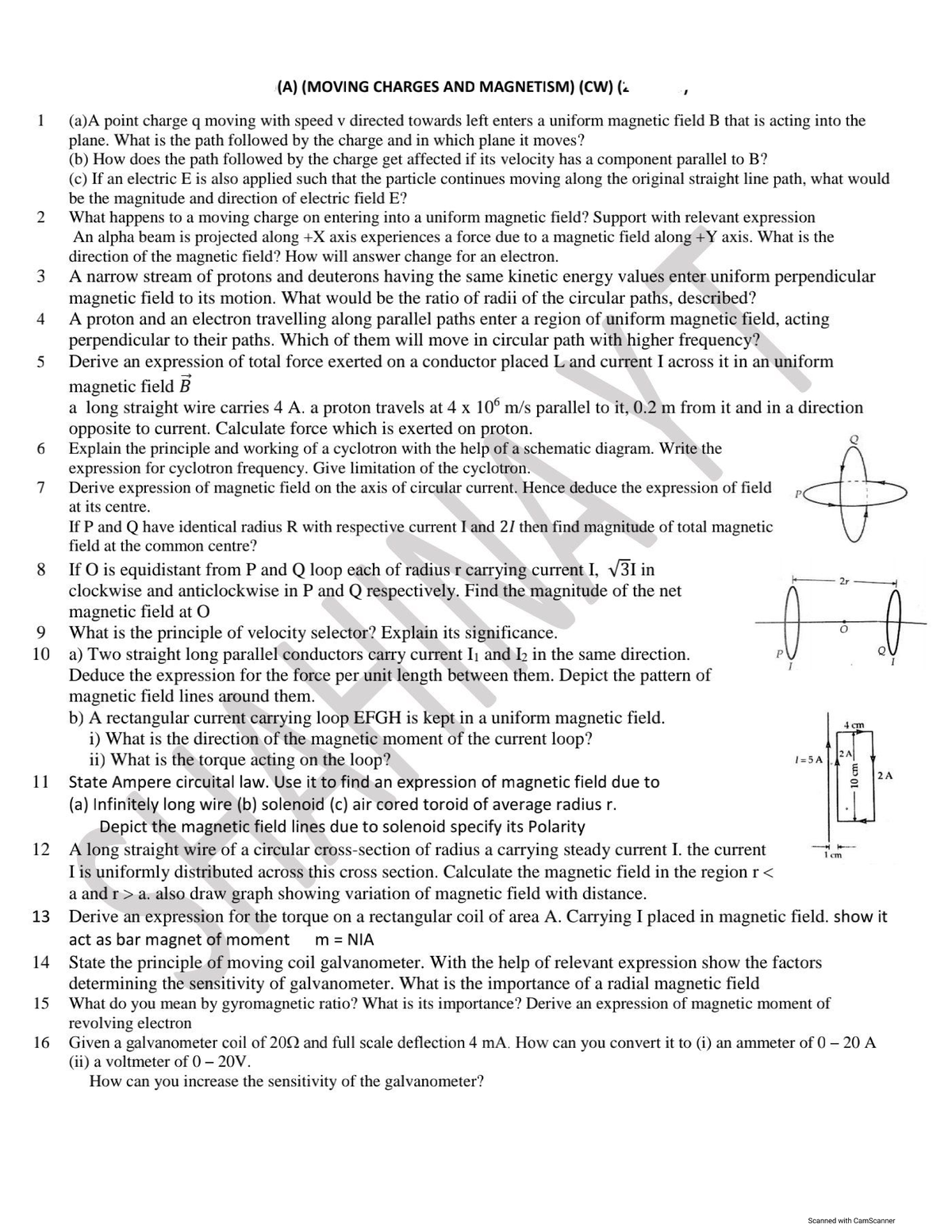 Magnetism practice set cw & hw - (A) (MOVING CHARGES AND MAGNETISM) (CW ...