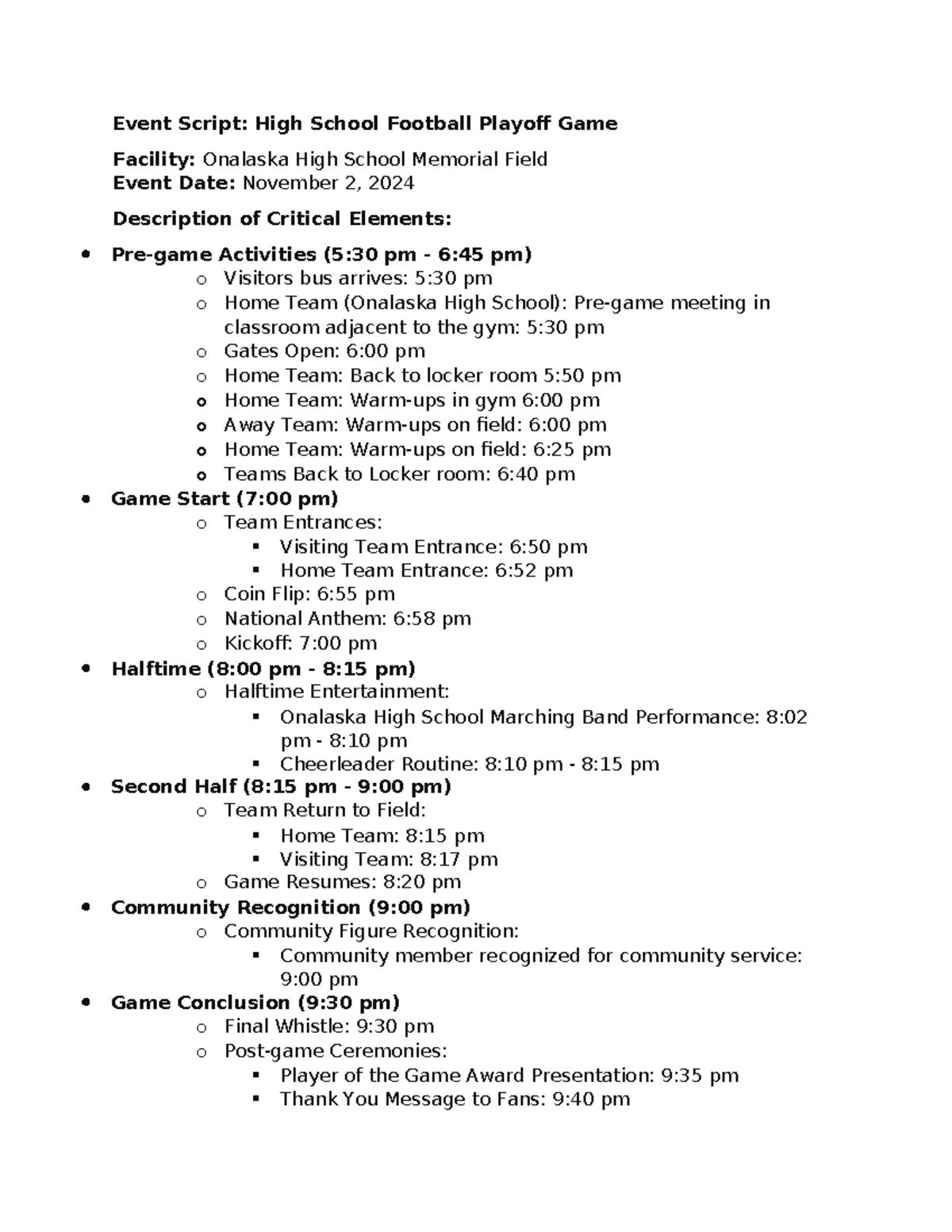 SPT-401 5-2 assignment events script - Event Script: High School ...