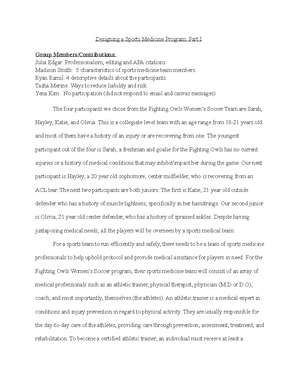 Part II Designing Sports Med Program - HRPR 1444 Designing a Sports ...