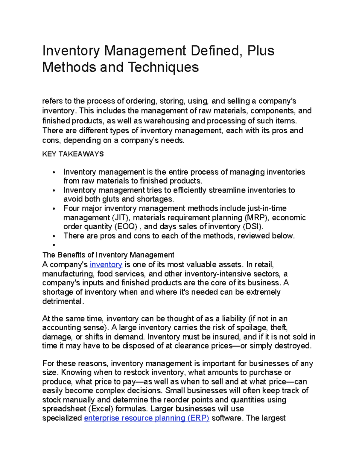 Inventory-Management-Defined - Inventory Management Defined, Plus Methods and Techniques refers ...
