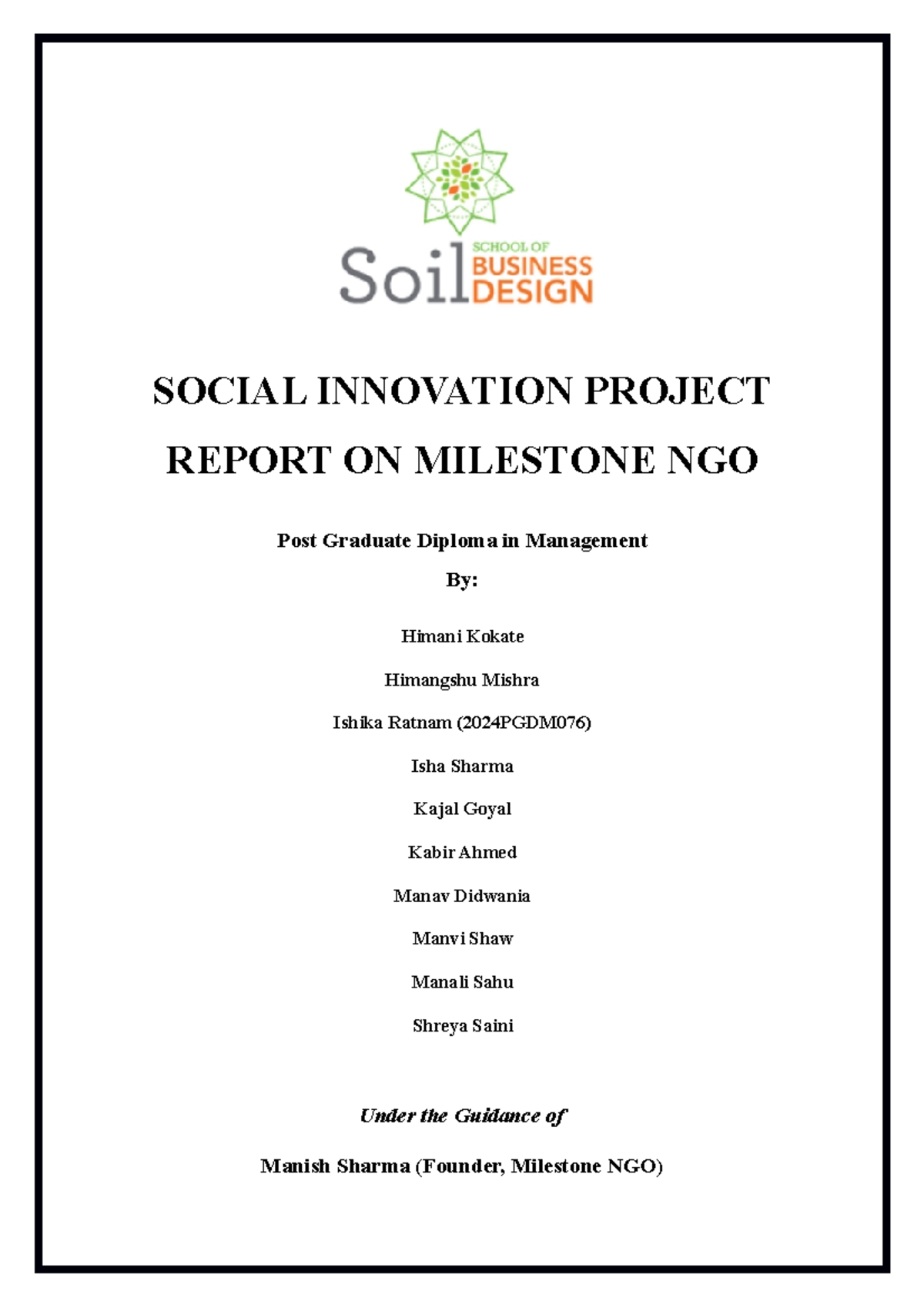Milestone NGO Report - Very useful - SOCIAL INNOVATION PROJECT REPORT ...