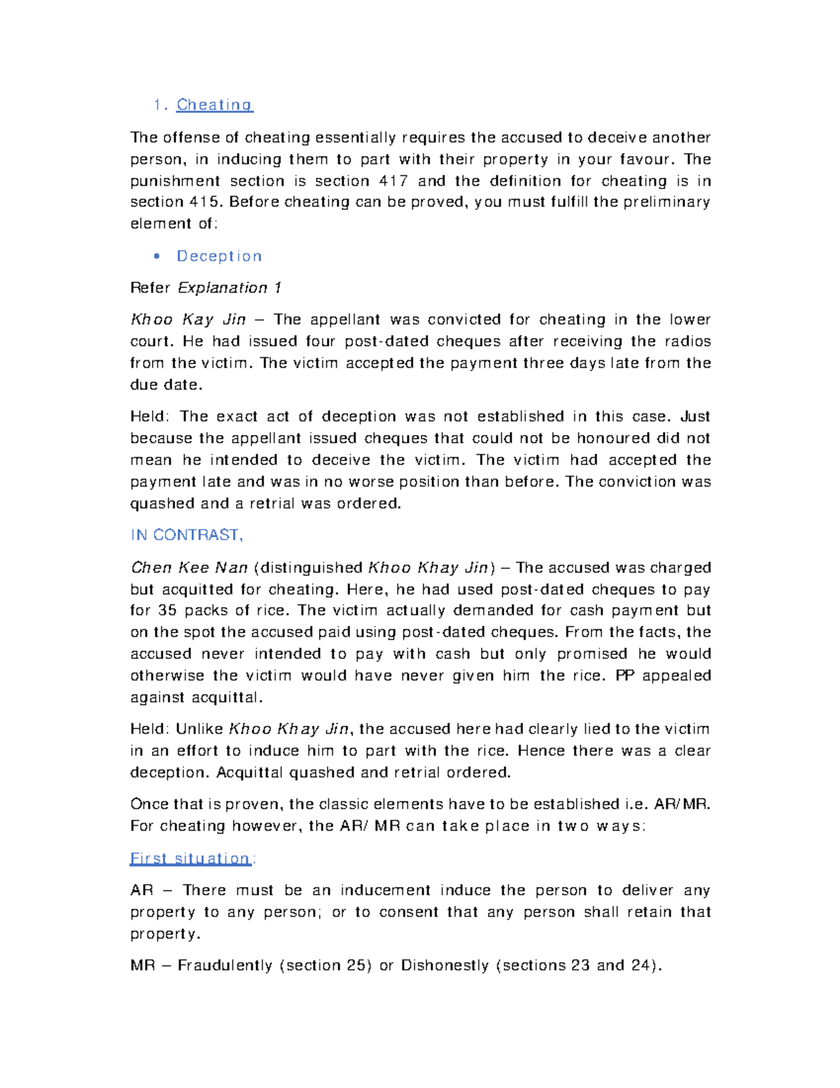 Kidnapping,Abduct,Death Neg,CMA,CBT,Cheating - 1. Ch e a t in g The ...