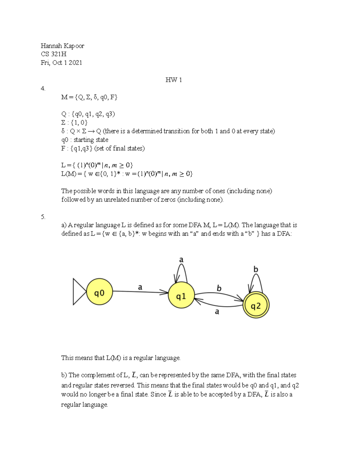 HW1 written answers - CS 321H - OSU - Studocu