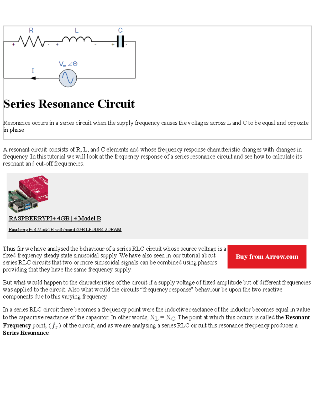 Series Resonance in a Series RLC Resonant Circuit new - Buy from Arrow ...