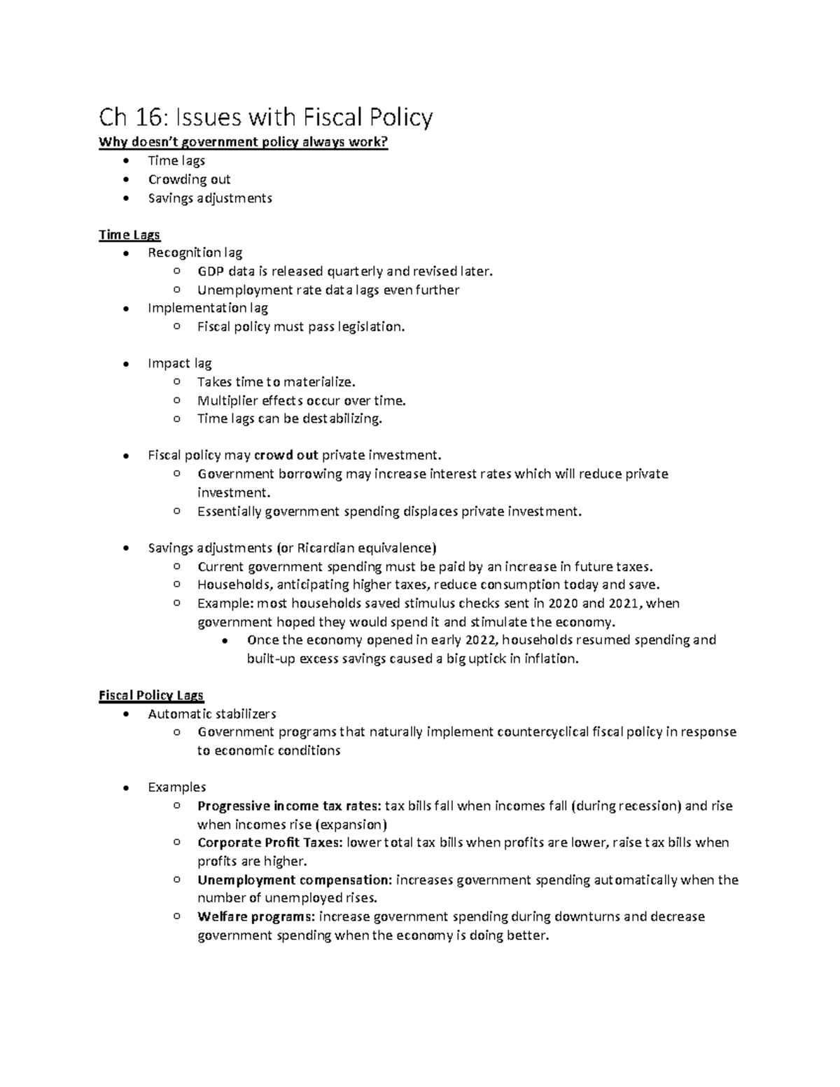 ECON Issues w Fiscal Policy - Ch 16: Issues with Fiscal Policy Why ...