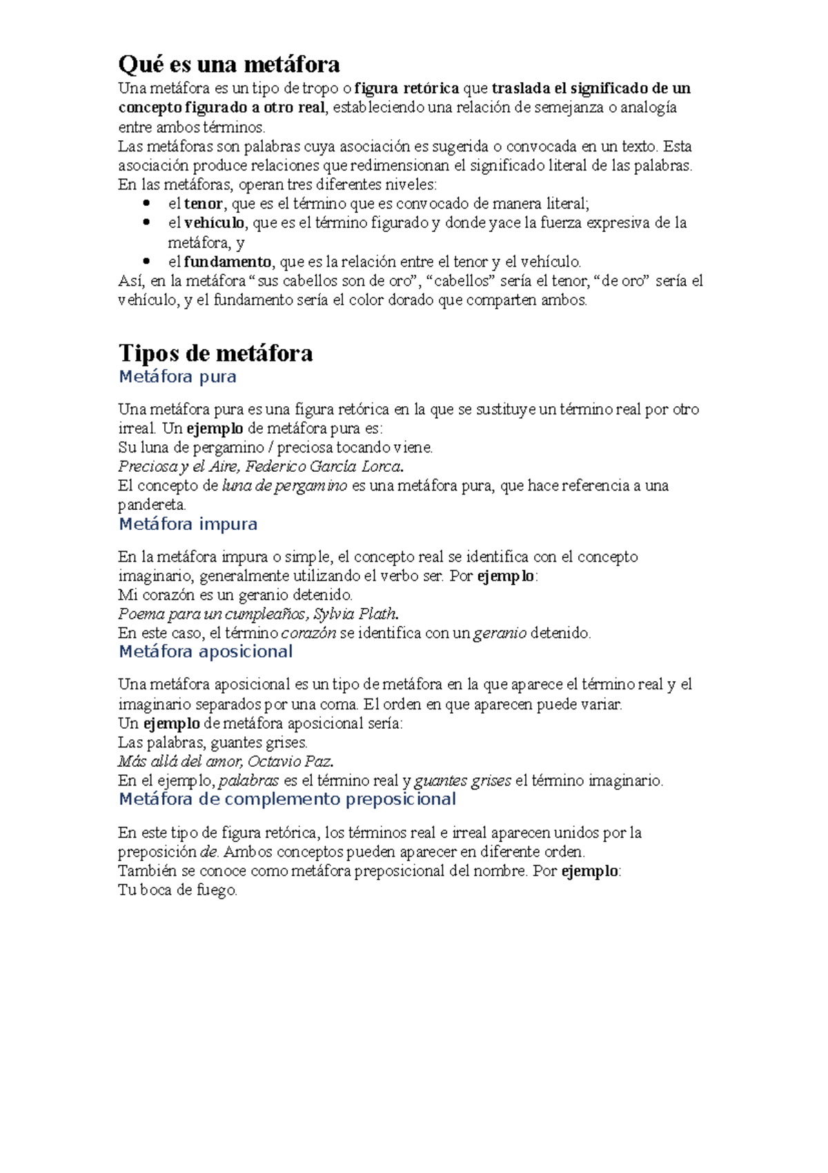 Qué es una metáfora - Apuntes de Metafora - Qué es una metáfora Una ...