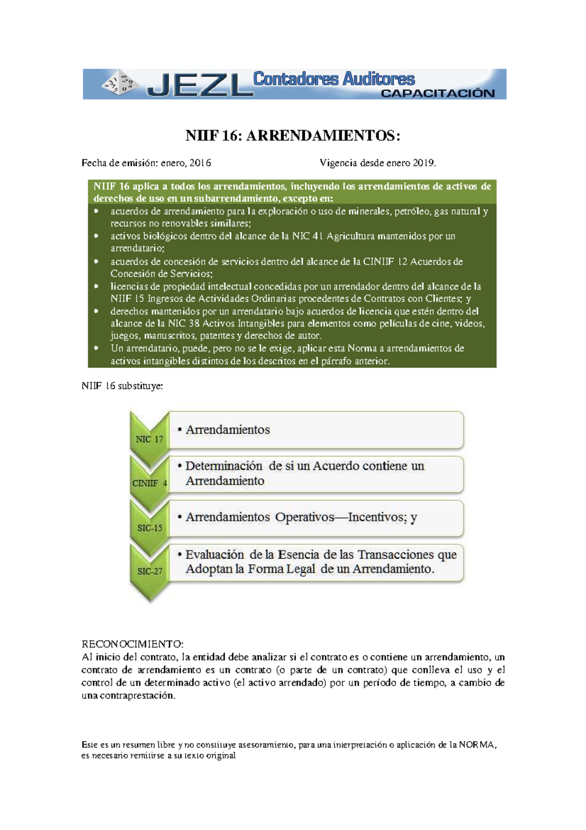 NIIF 16 Resumen - NIFF 16 - Este es un resumen libre y no constituye ...