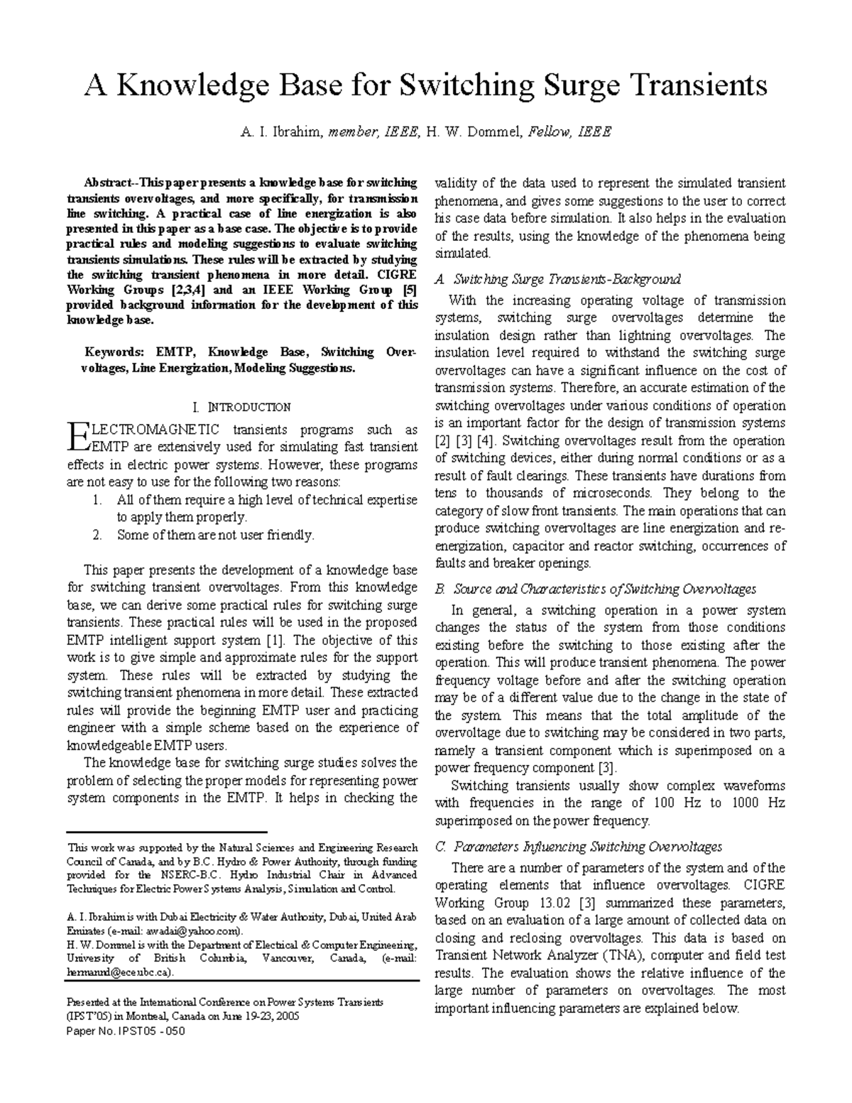 Estudios a los Transitorios - A Knowledge Base for Switching Surge ...