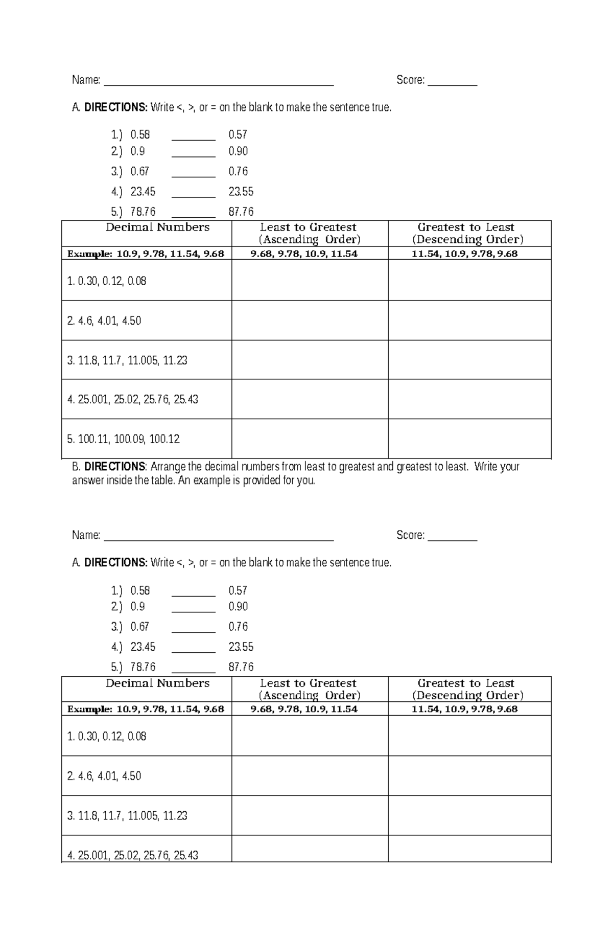 Assignment in Mathematics 5 - Name ...