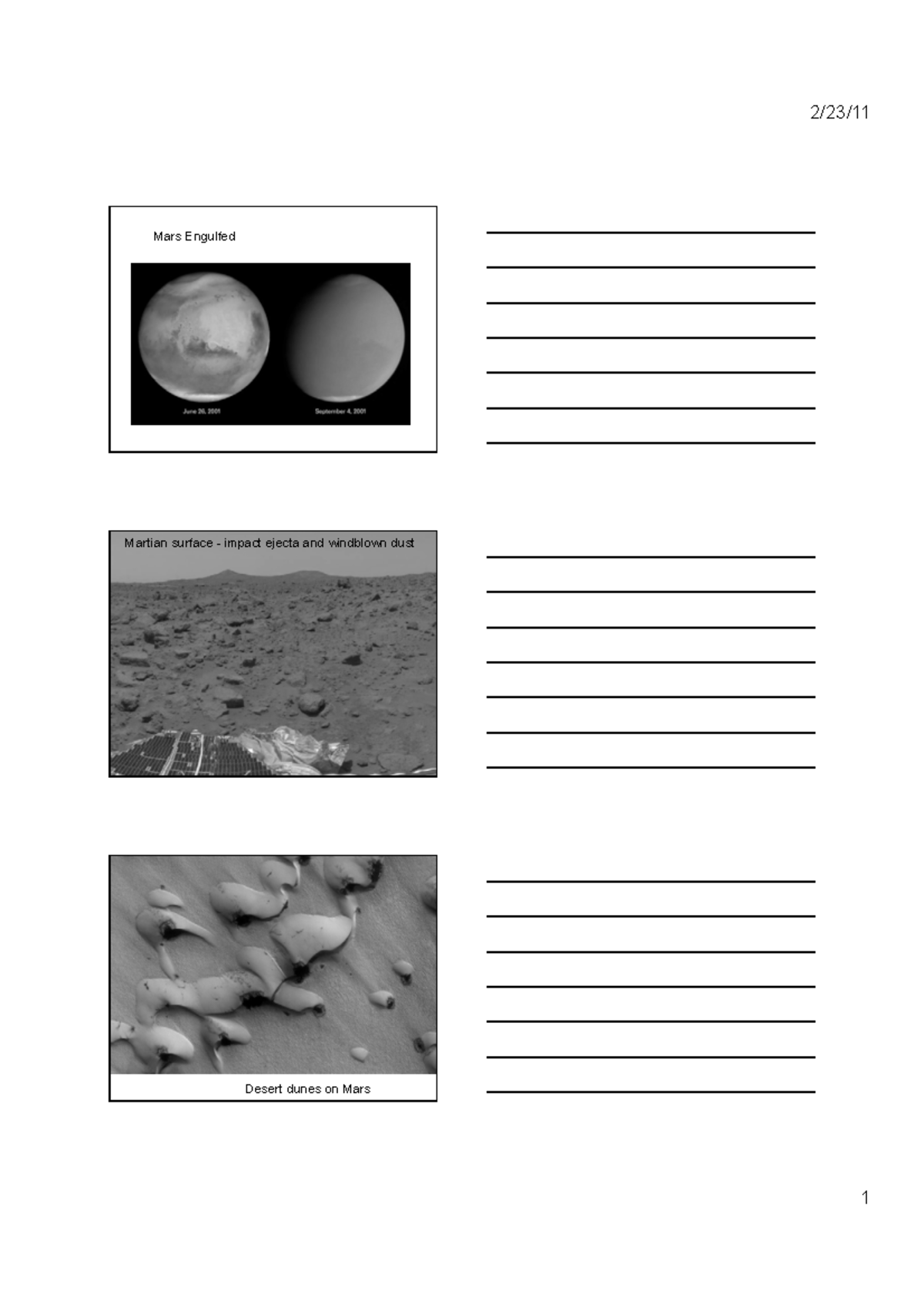 10011 Lecture 9 - Mars Engulfed Martian surface - impact ejecta and ...
