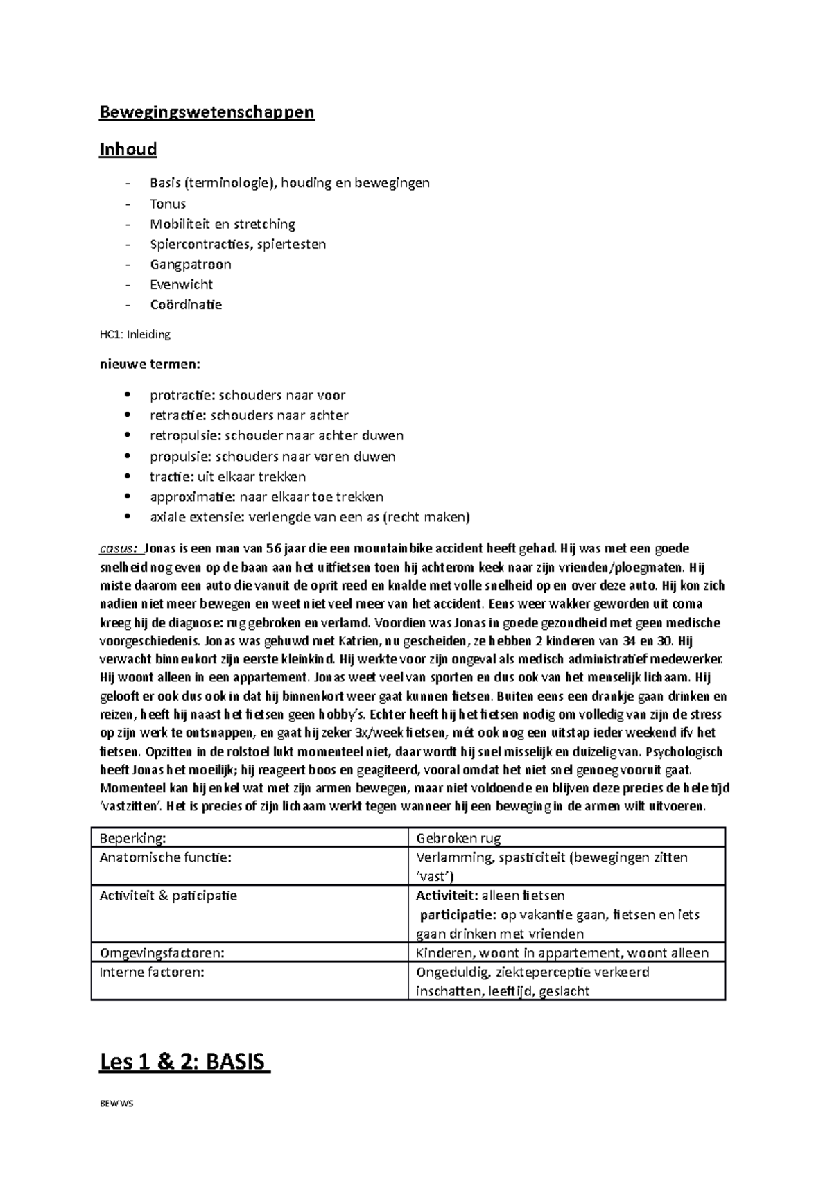 Bewegingswetenschappen - Bewegingswetenschappen Inhoud - Basis (terminologie), houding en ...