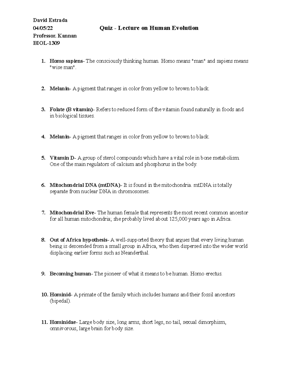 Quiz - Lecture on Human EvolutionMass Extinctions in Earth History ...