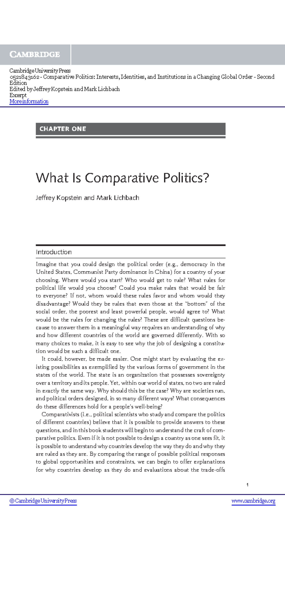 What is comparative politics - CHAPTER ONE What Is Comparative Politics ...