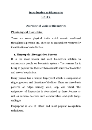 Introduction to Biometrics UNIT 2 - Introduction to Biometrics UNIT 2 ...