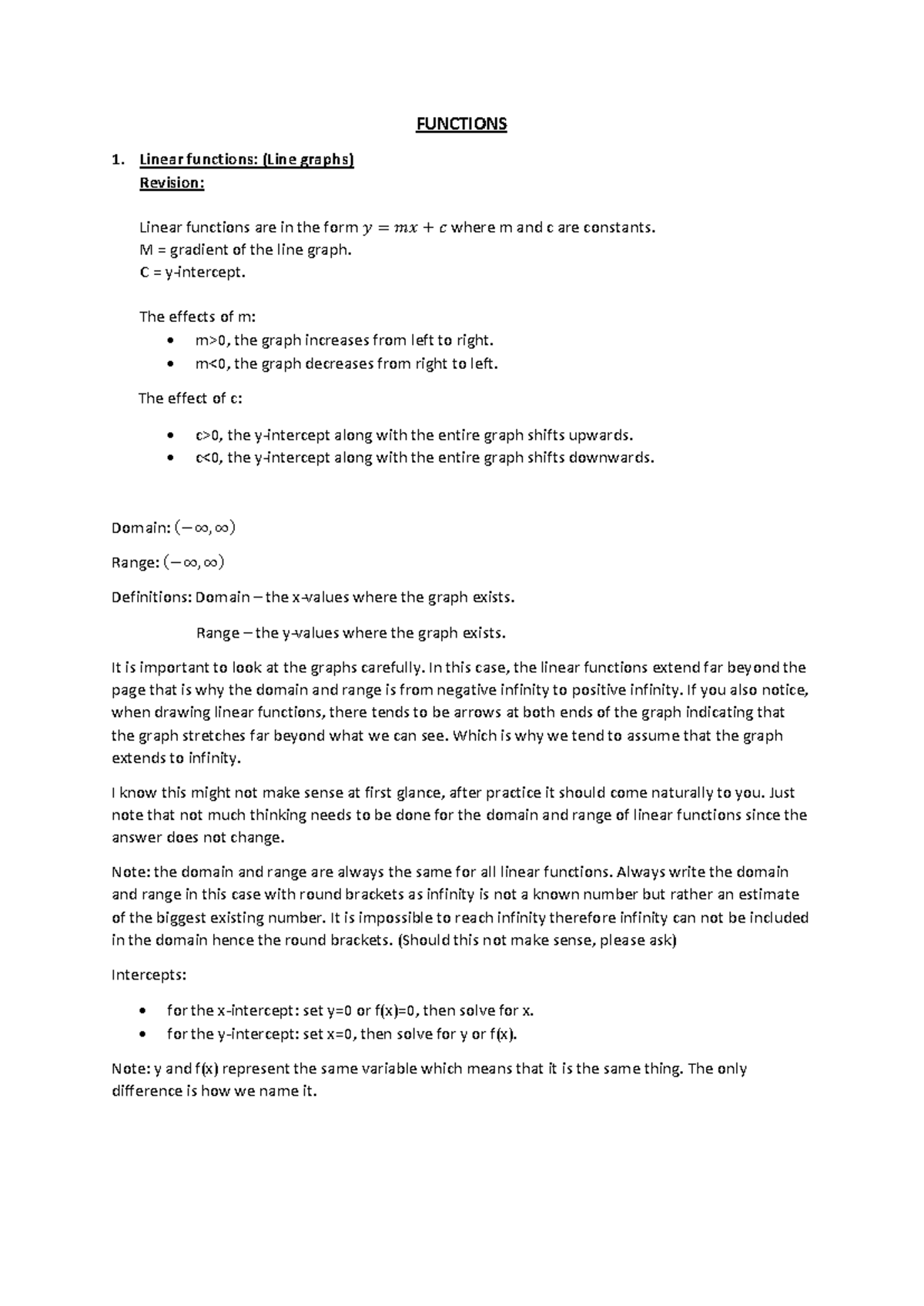 Functions Grade 11 - FUNCTIONS Linear functions: (Line graphs) Revision ...