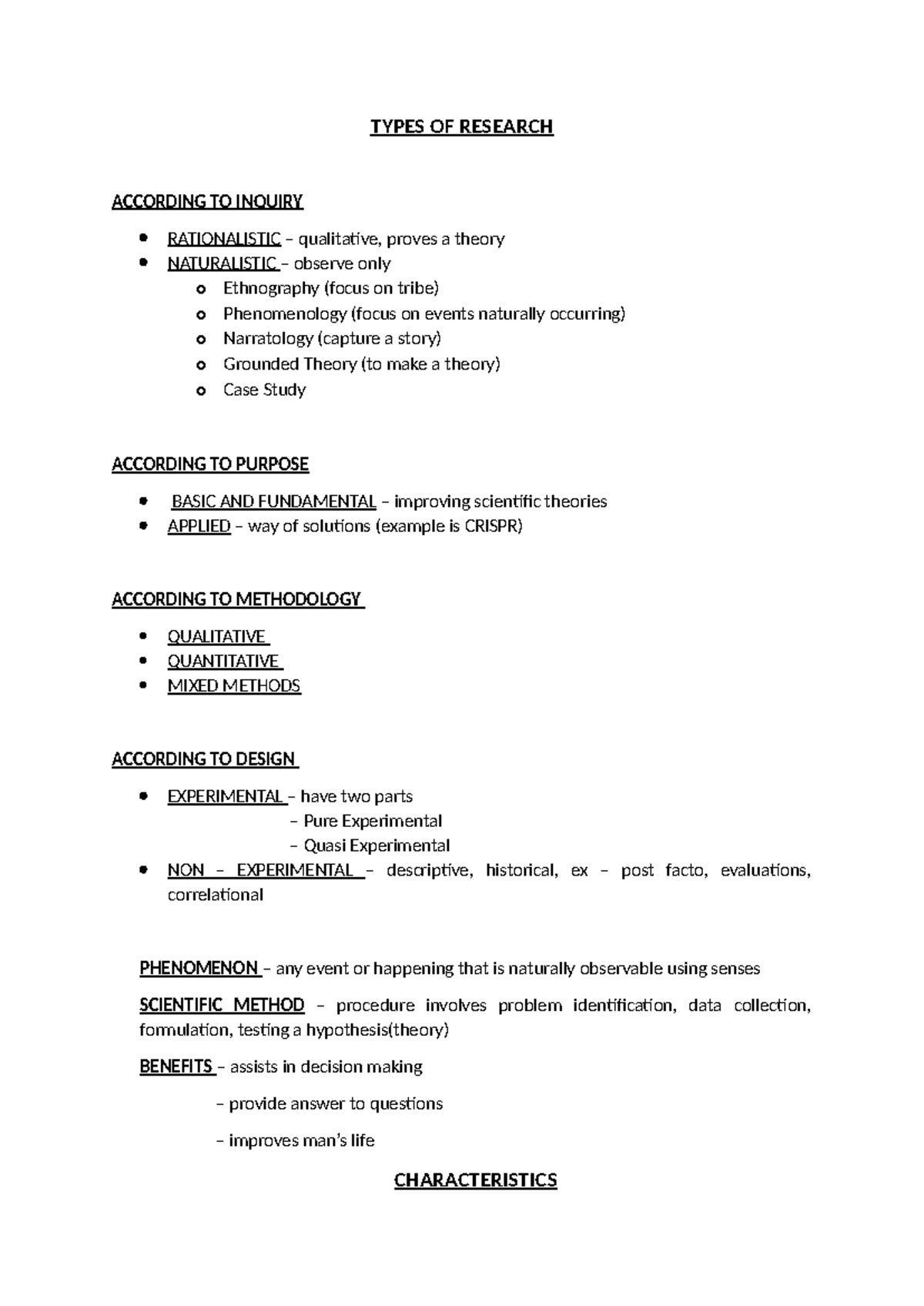 PR1 3RD Examination Reviewer - TYPES OF RESEARCH ACCORDING TO INQUIRY ...