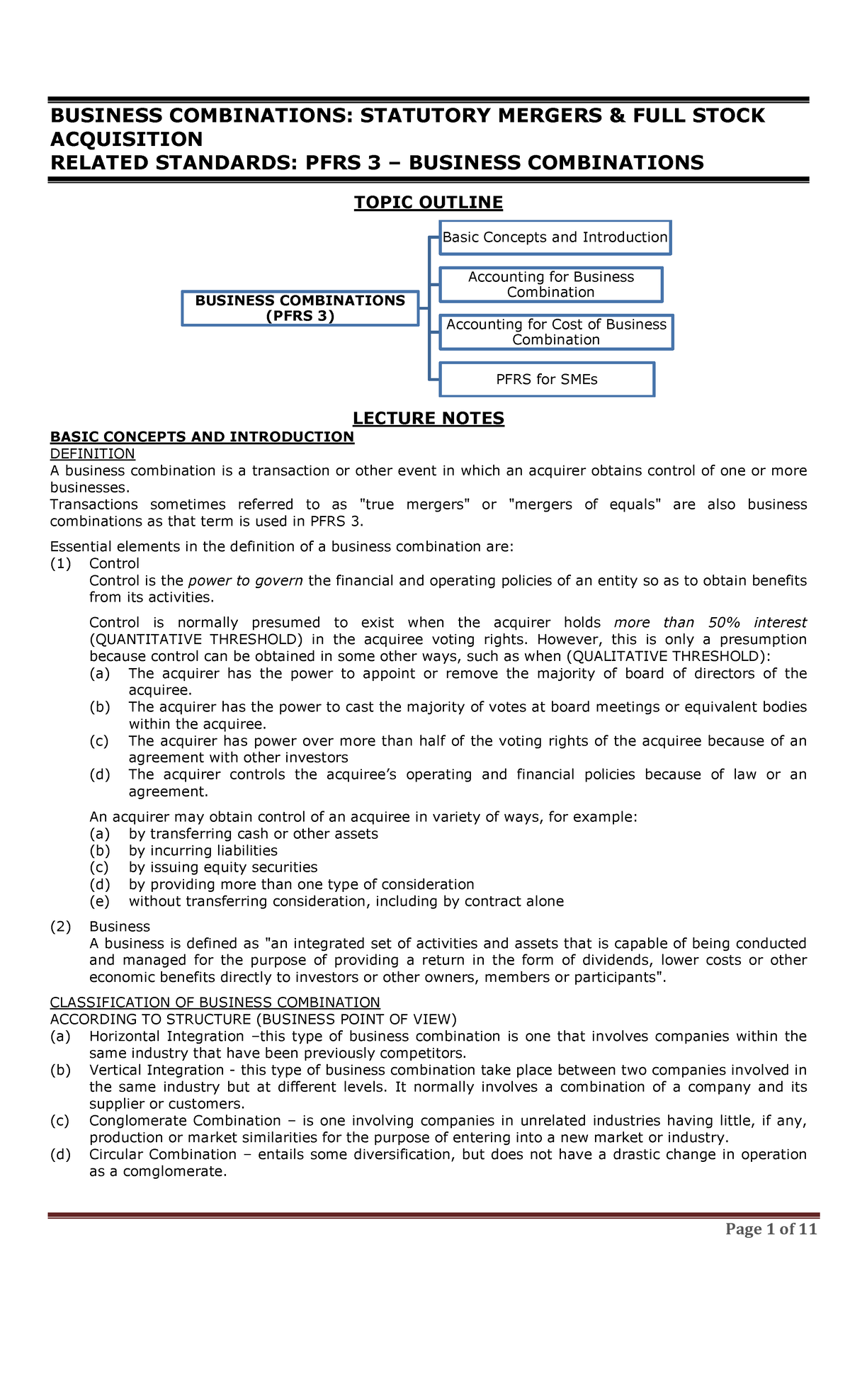Business Combinations - Mergers - BUSINESS COMBINATIONS: STATUTORY ...