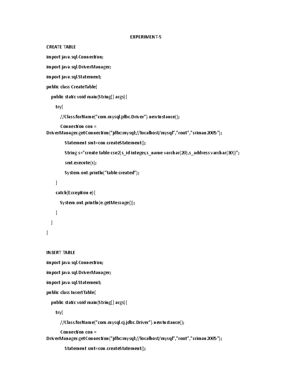 Nodejsrecord 2 - It’s notes - EXPERIMENT- CREATE TABLE import java ...